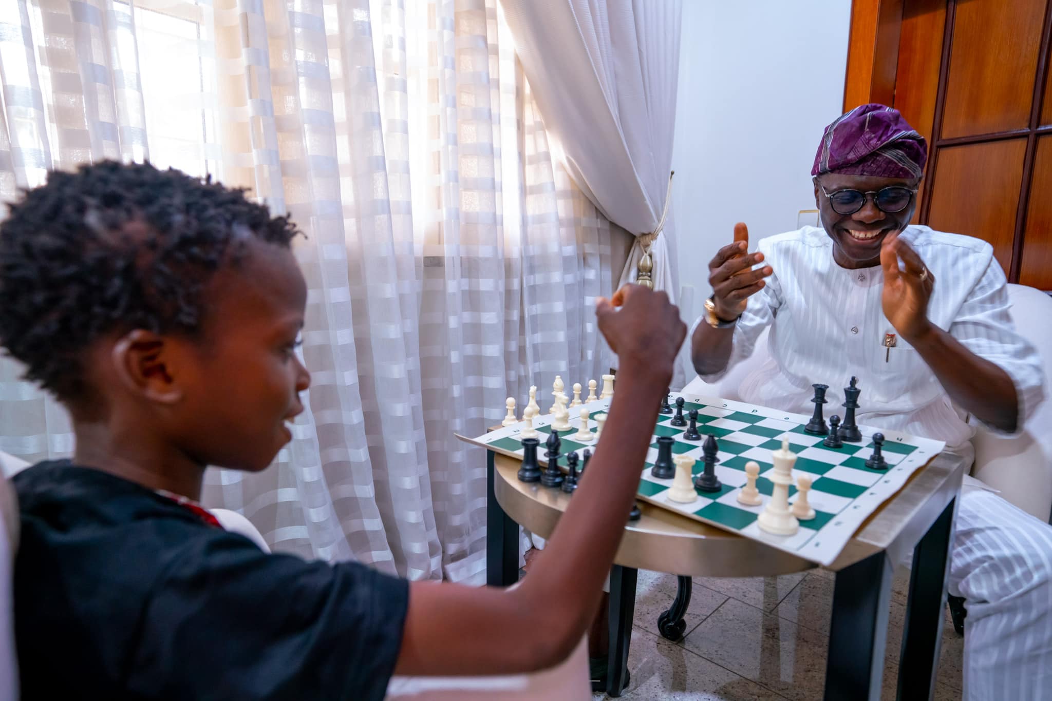 Babajide Sanwo-Olu Thrilled Playing Chess With 10-year-old Autistic ...